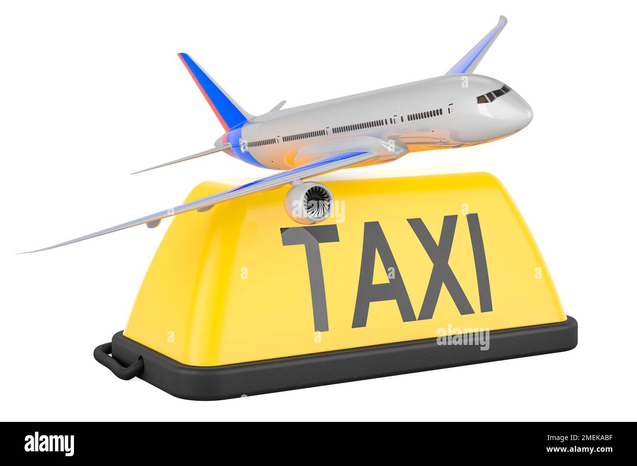 Taxi car signboard with plane, 3D rendering isolated on white ...