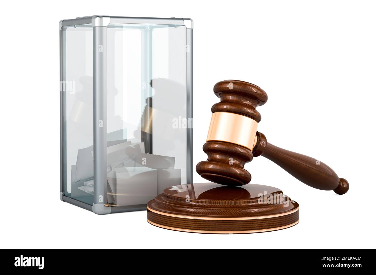 Wooden gavel with ballot box. 3D rendering isolated on white background ...