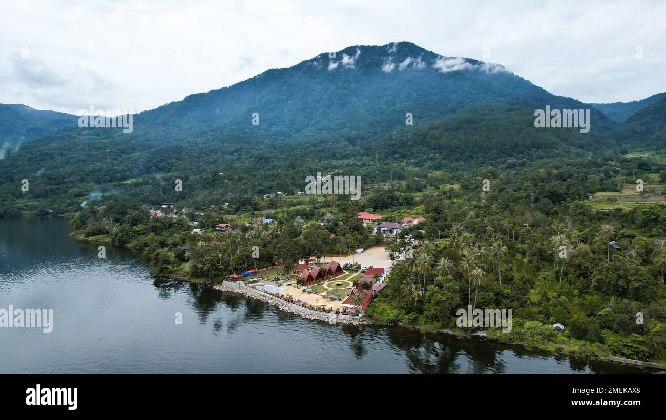Aerial view of Danau Singkarak. Singkarak lake is one of the beautiful ...