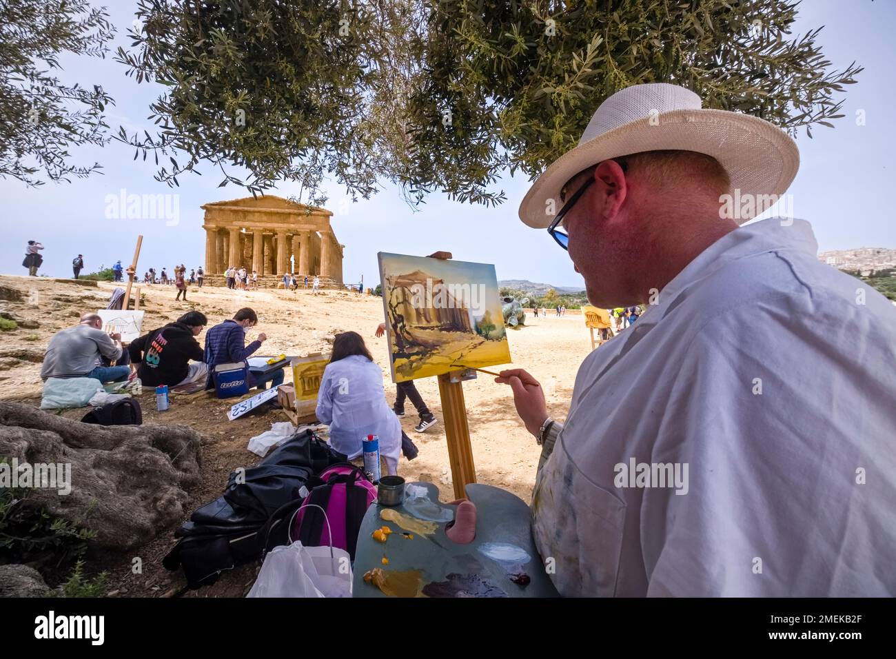 An artist is painting the Temple of Concordia, Tempio della Concordia ...