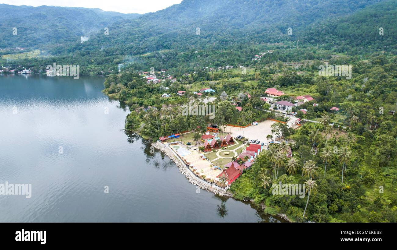 Aerial view of Danau Singkarak. Singkarak lake is one of the beautiful ...