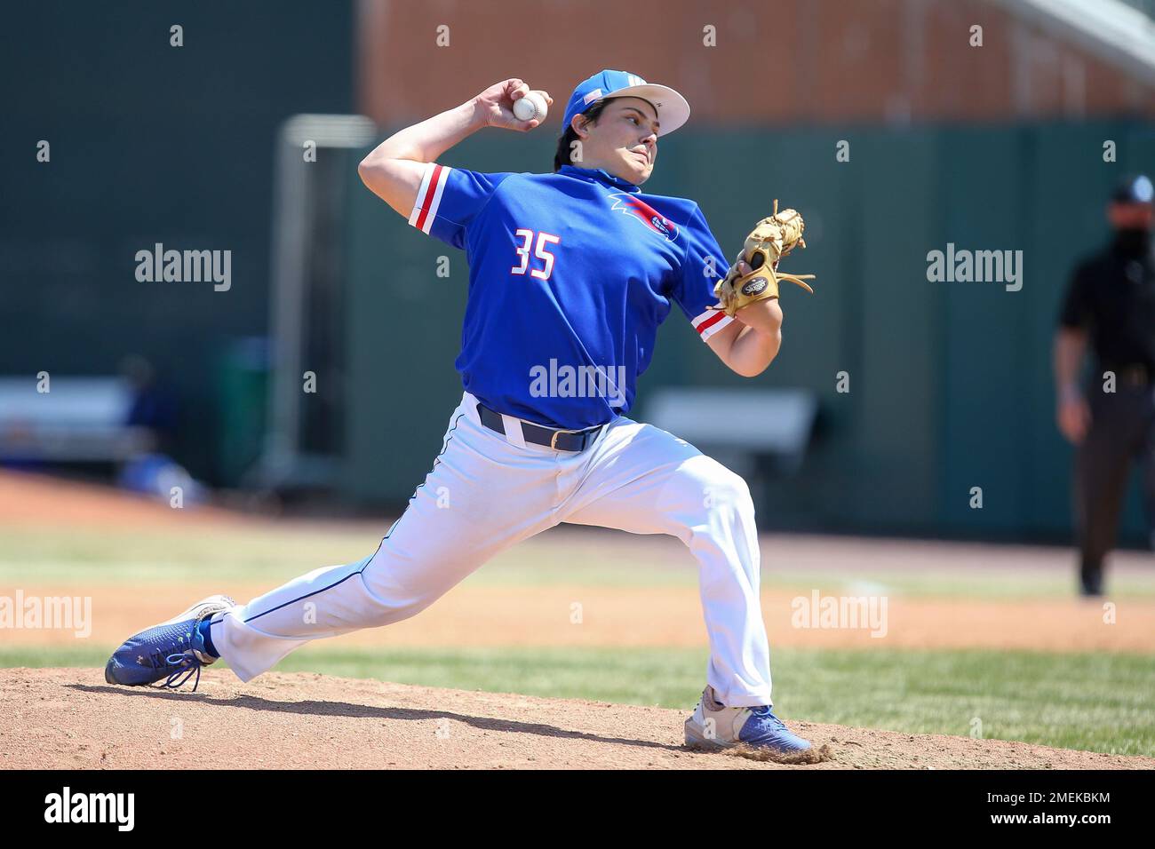UMass-Lowell's Miles Cota (35) pitches during an NCAA baseball game ...