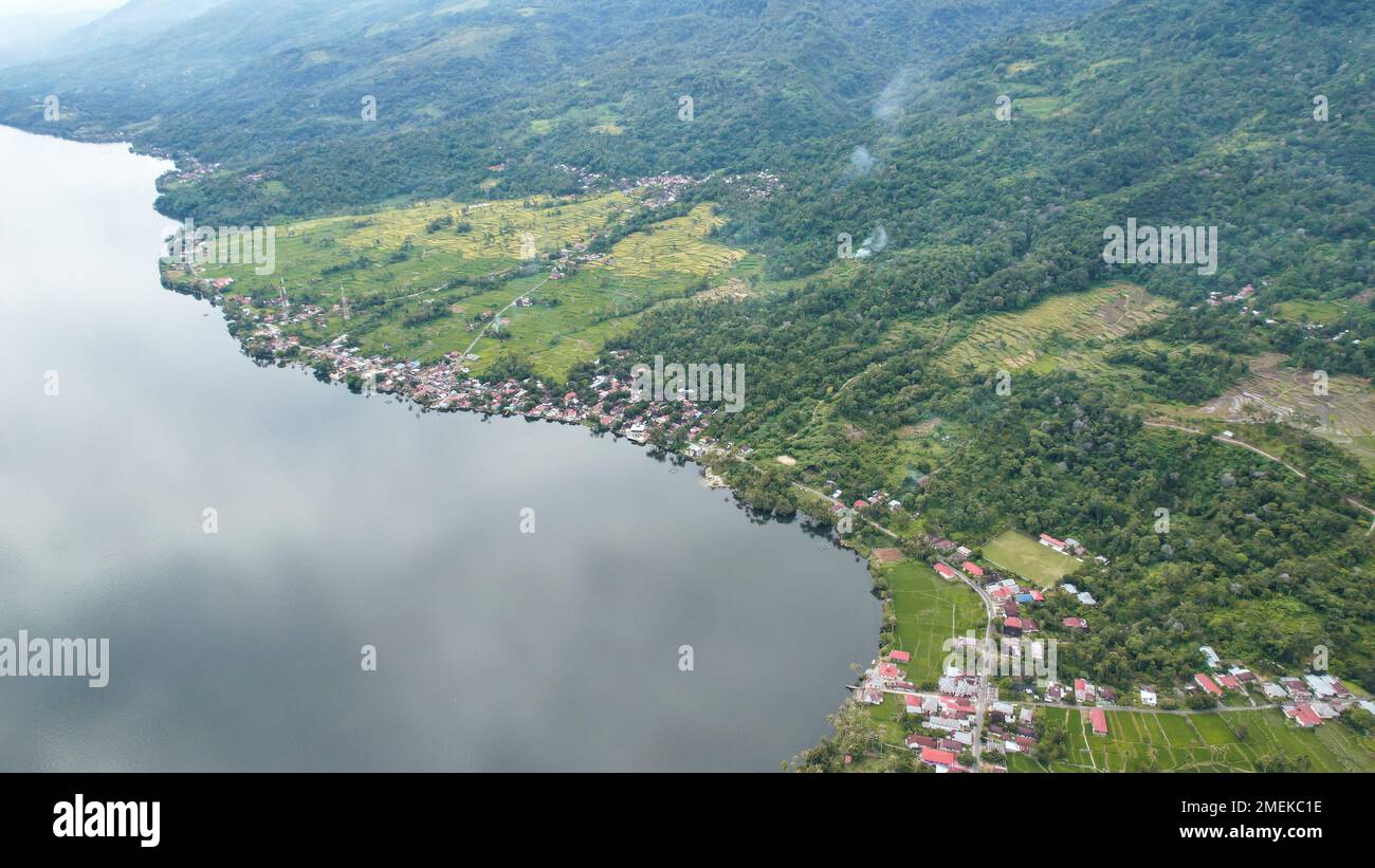 Aerial view of Danau Singkarak. Singkarak lake is one of the beautiful ...
