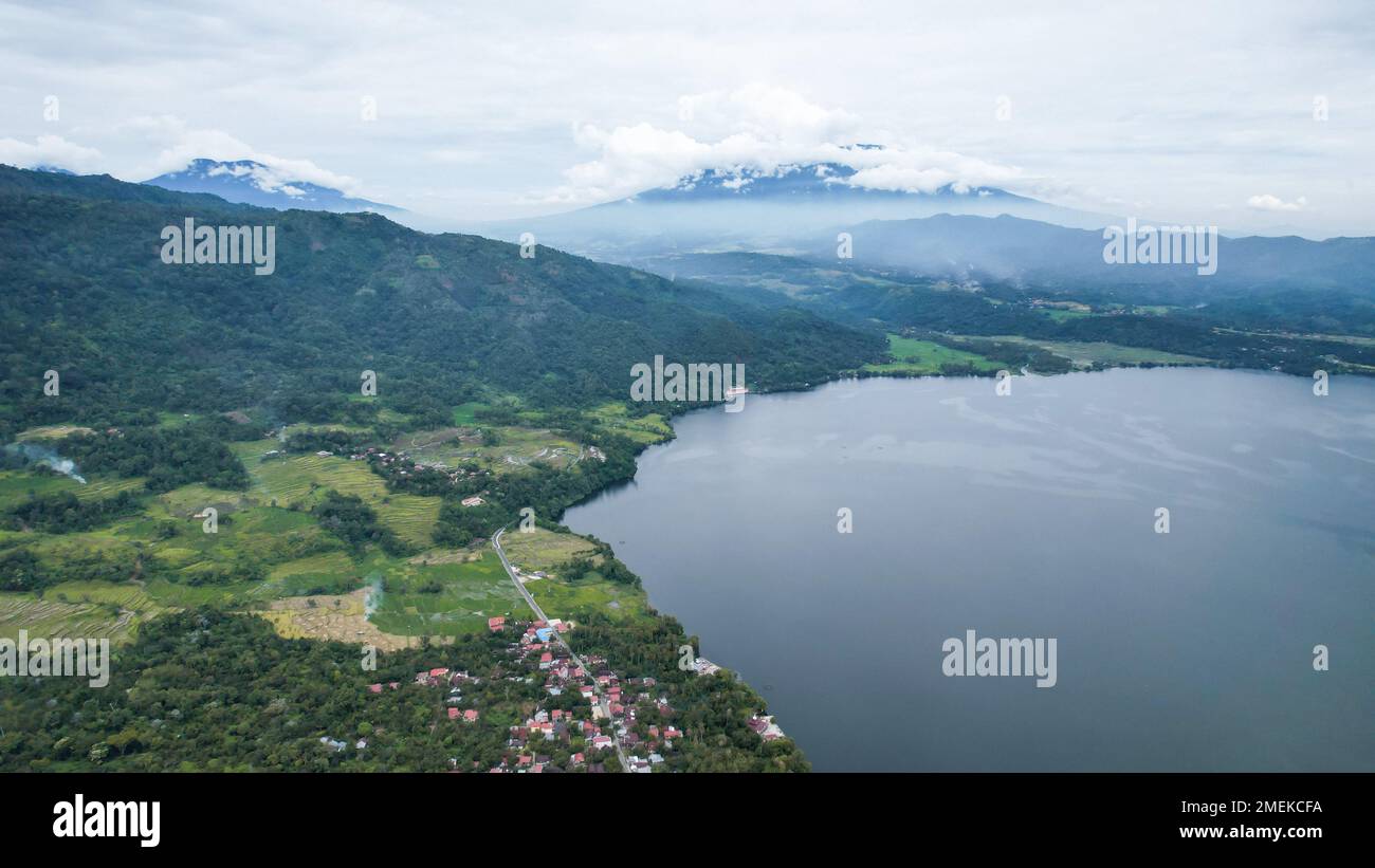 Aerial view of Danau Singkarak. Singkarak lake is one of the beautiful ...