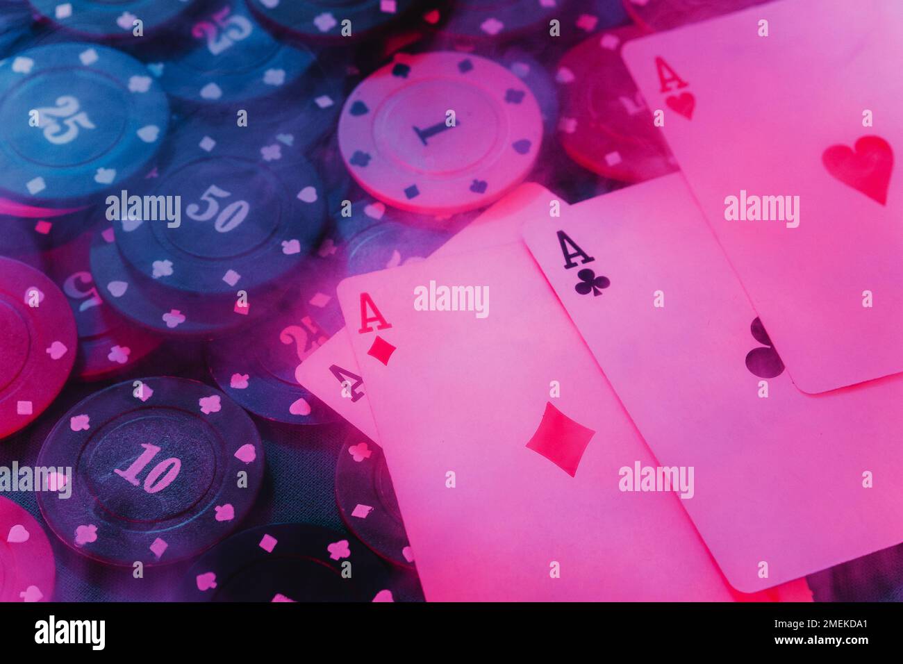 playing chips playing cards close-up. with puff of smoke Stock Photo ...