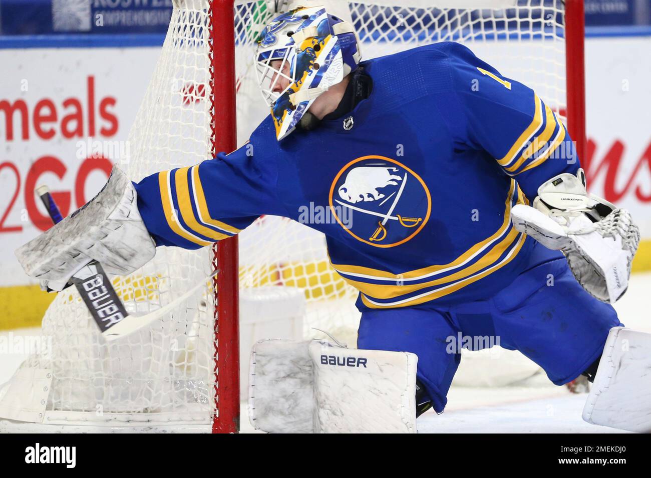 Buffalo Sabres goalie Ukko-Pekka Luukkonen (1) during the first period ...