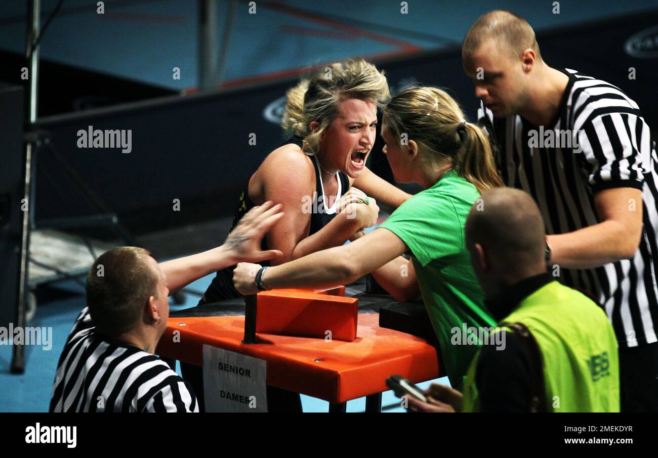 Emma Andersson, Skåne armsport, during Swedish championships in arm wrestling in Motala sports ...