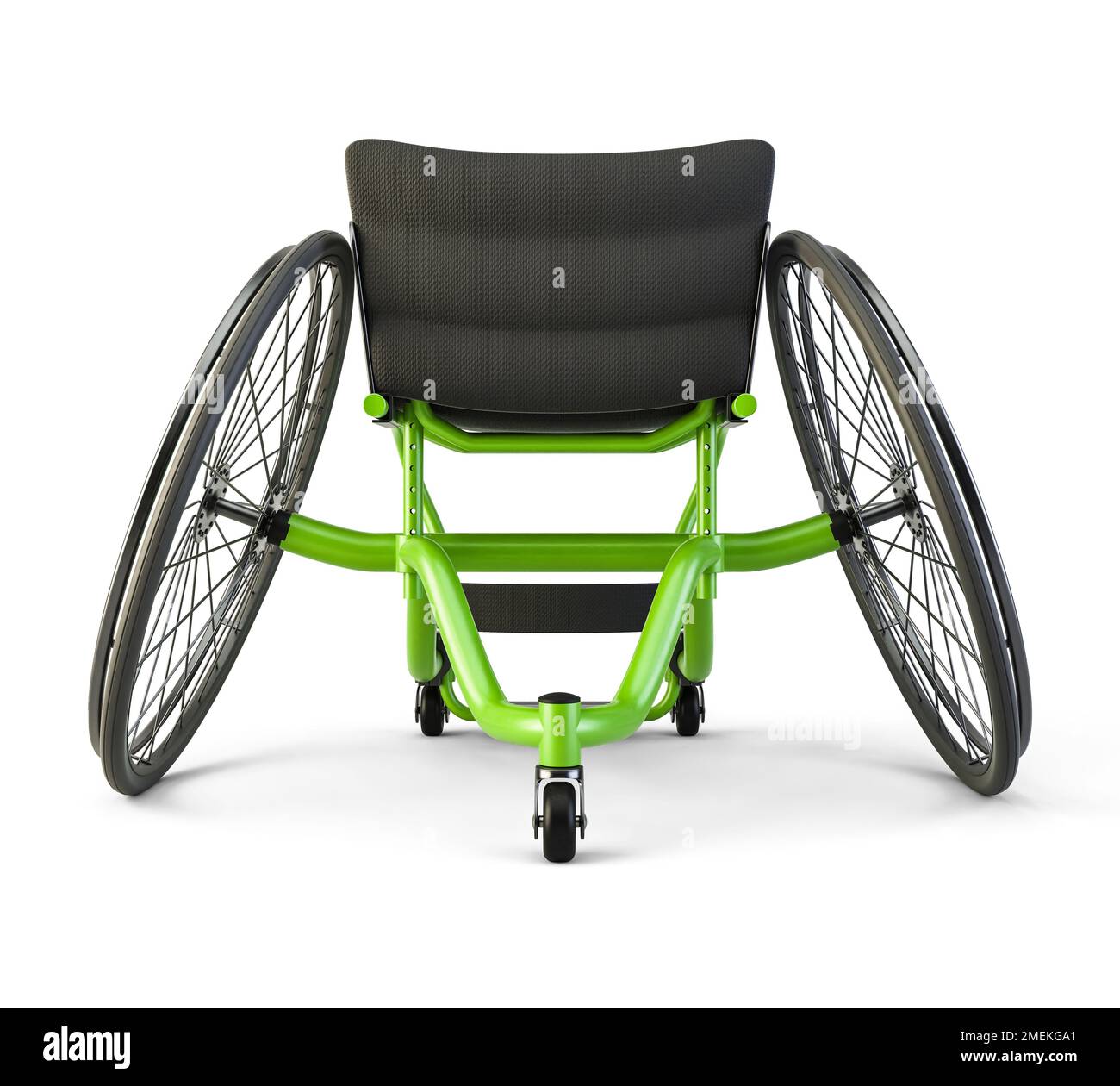A green sports wheelchair used by handicapped athletes to compete in ...
