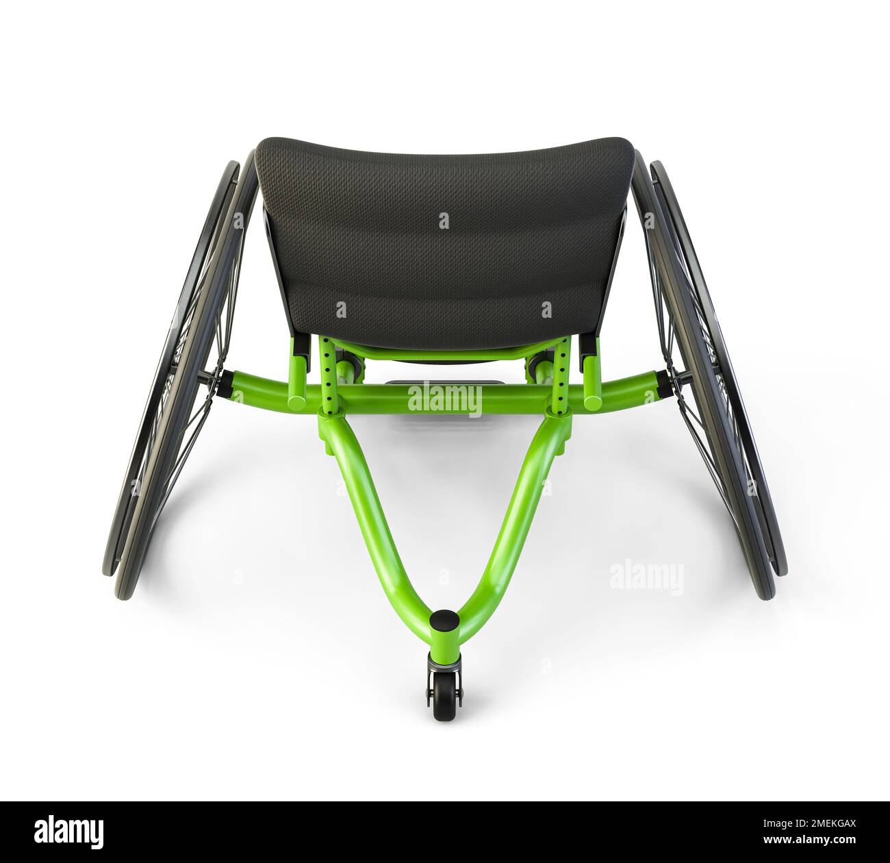 A green sports wheelchair used by handicapped athletes to compete in ...