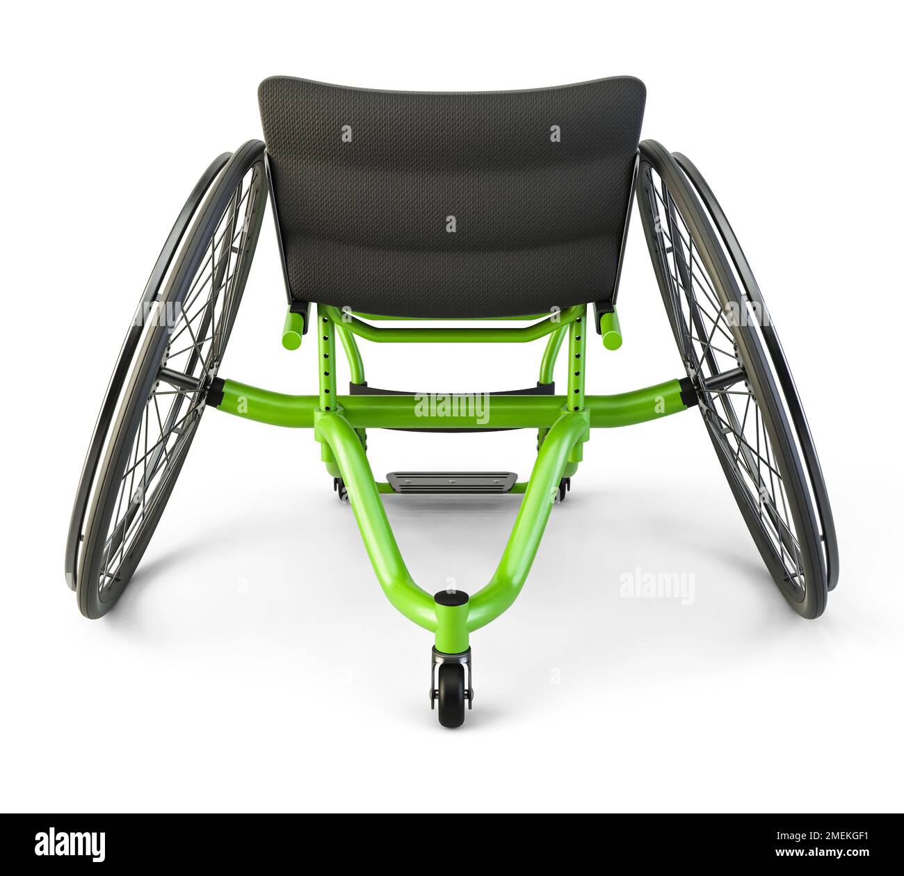 A green sports wheelchair used by handicapped athletes to compete in ...