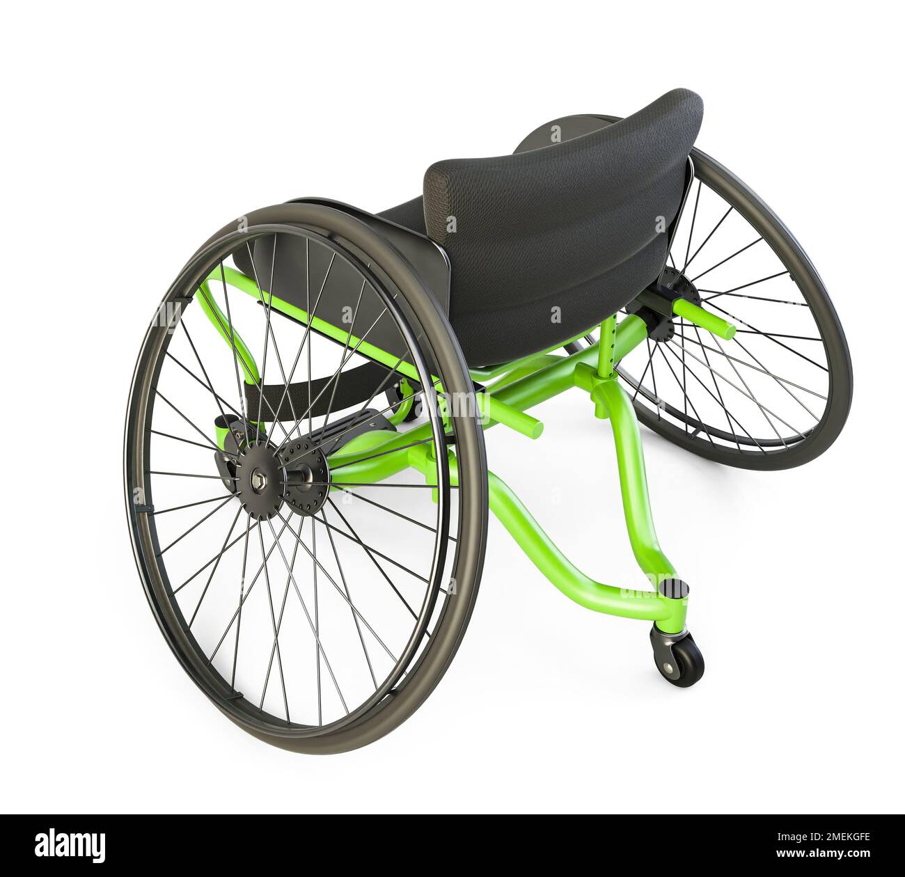 A green sports wheelchair used by handicapped athletes to compete in ...