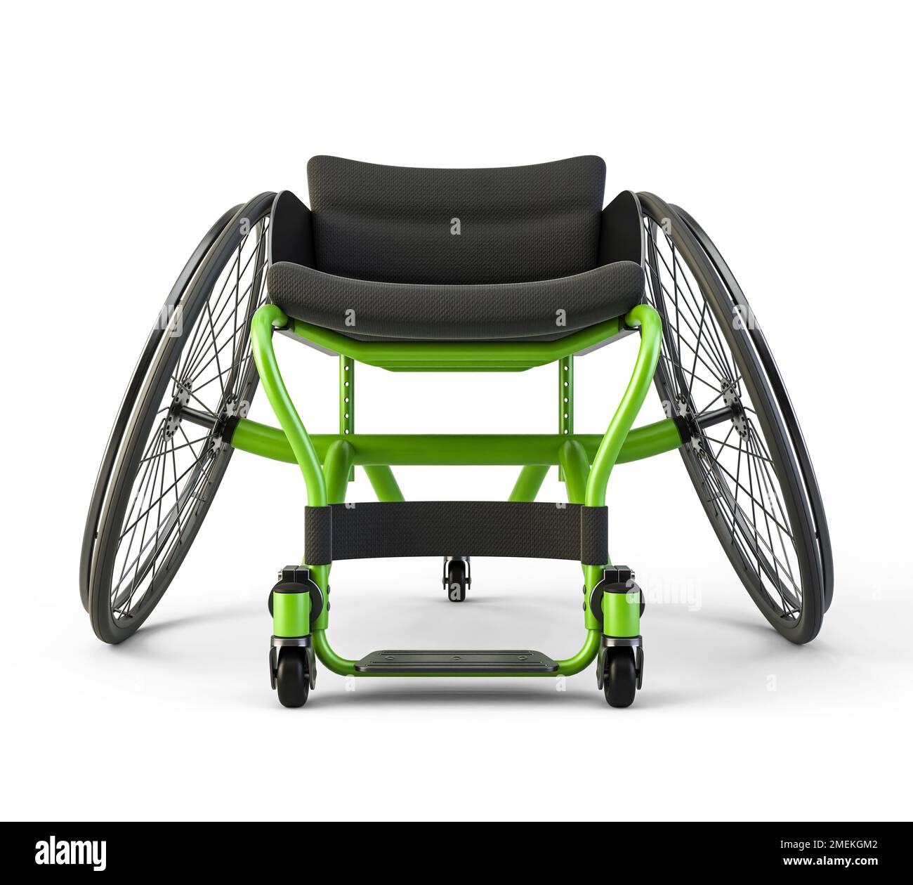 A green sports wheelchair used by handicapped athletes to compete in ...