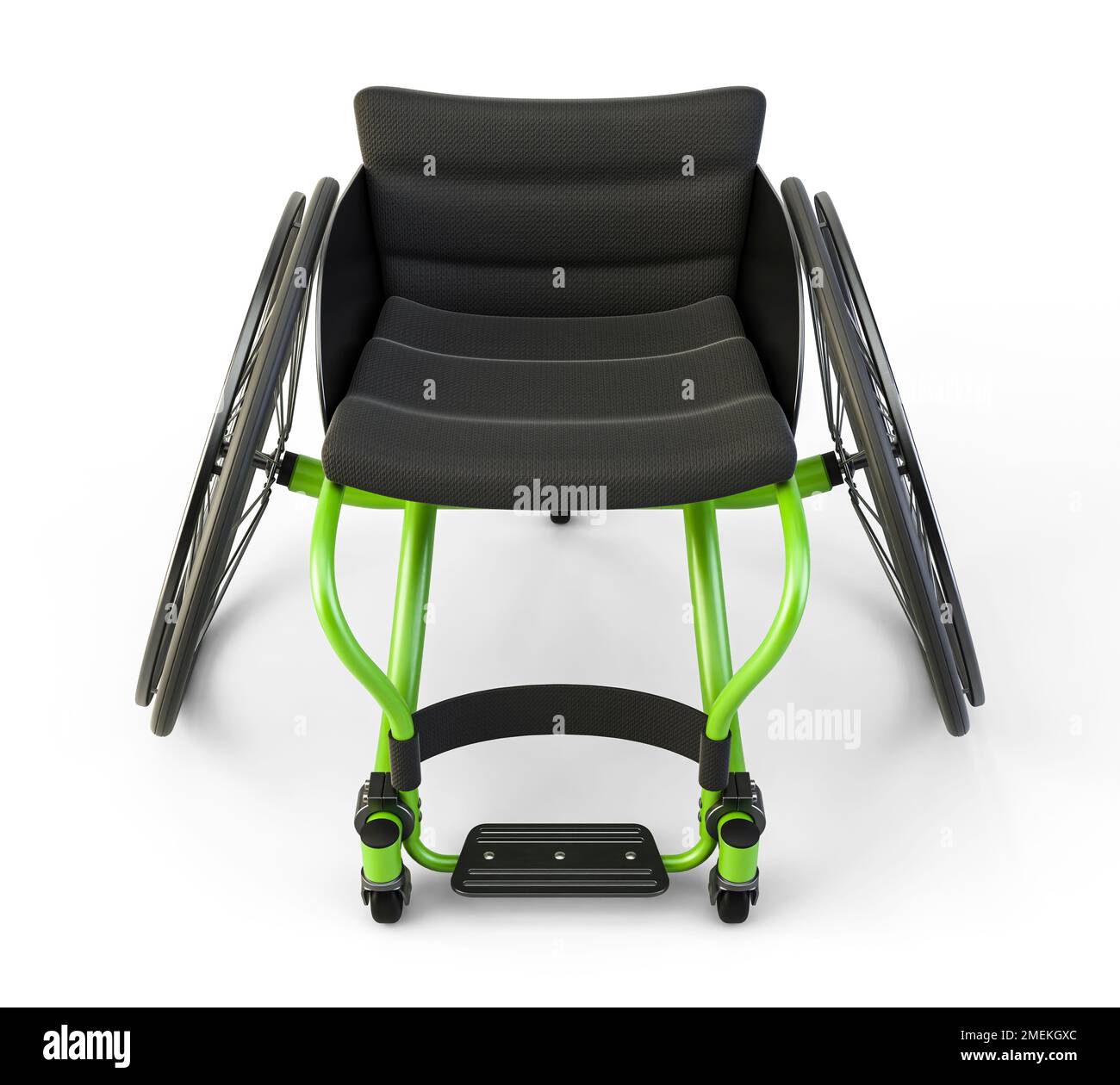A green sports wheelchair used by handicapped athletes to compete in ...