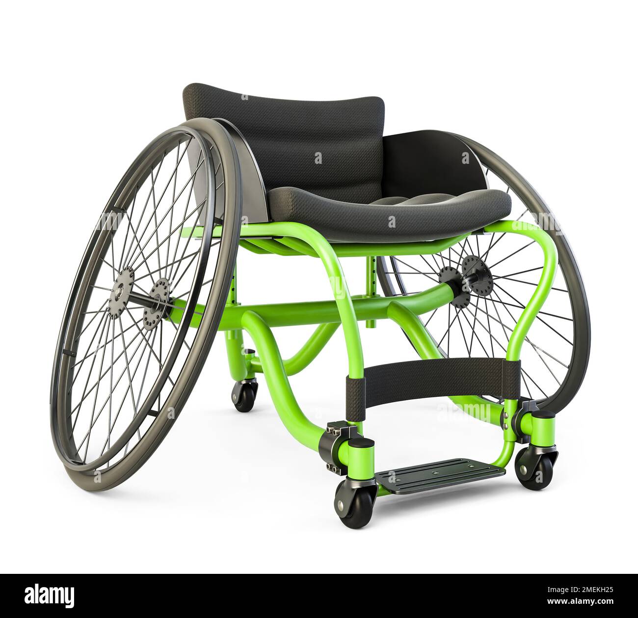 A green sports wheelchair used by handicapped athletes to compete in ...