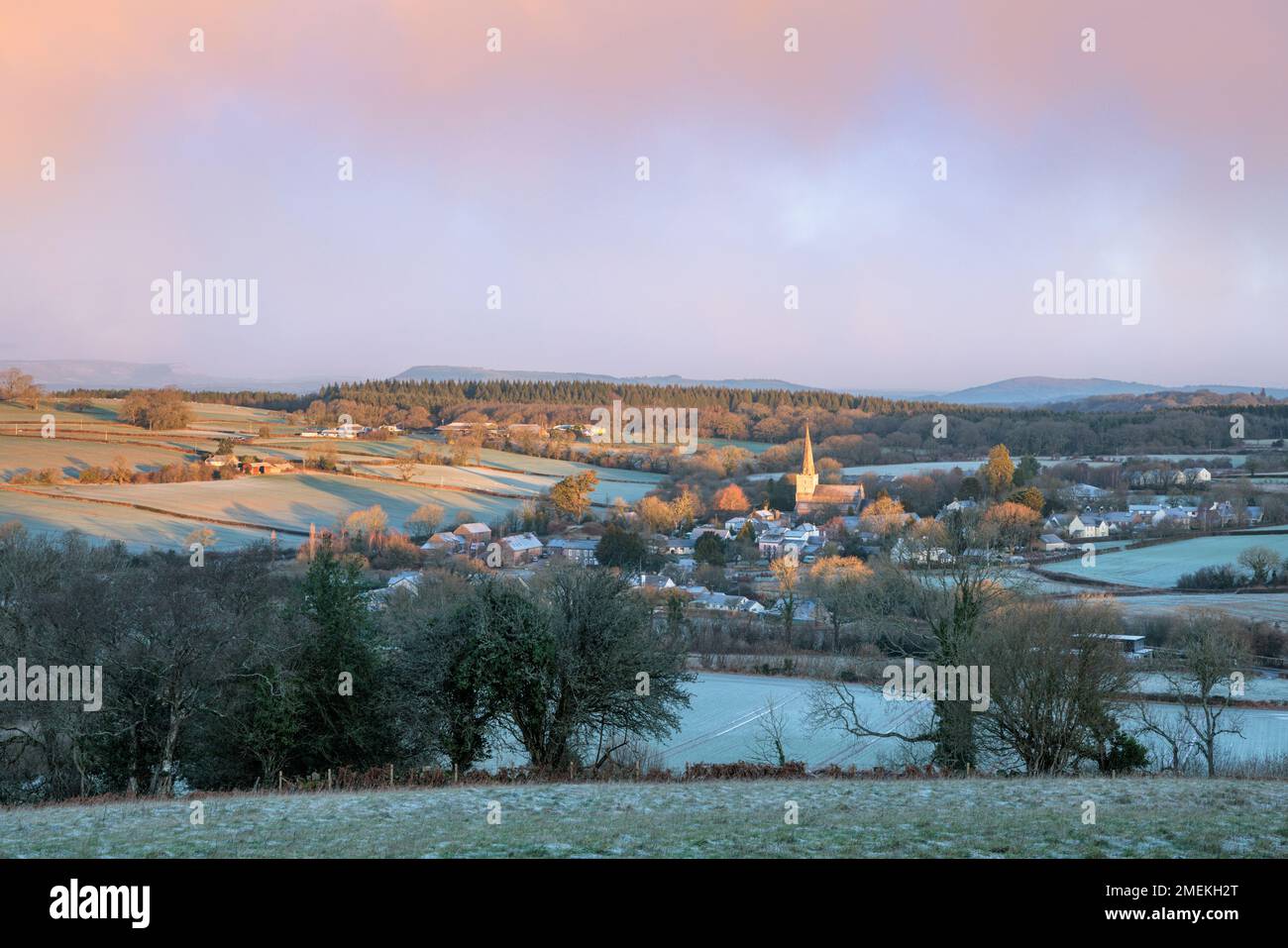 Winter sunrise at the village of Trellech, Monmouthshire Stock Photo ...