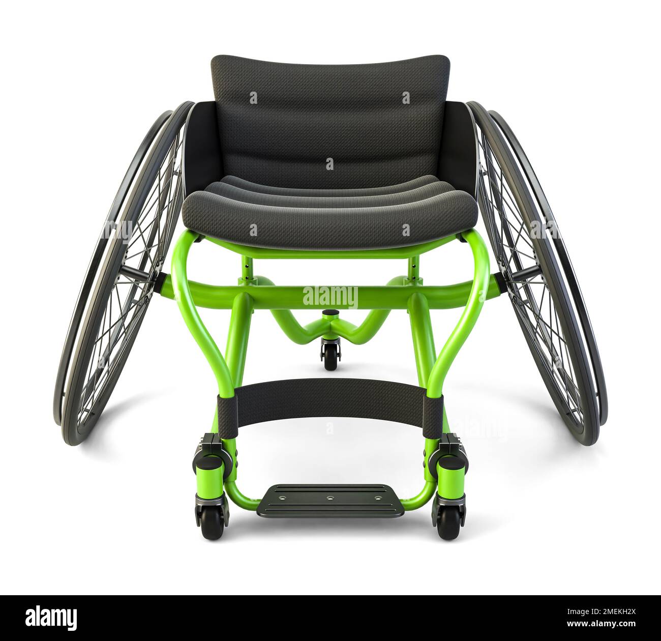 A green sports wheelchair used by handicapped athletes to compete in ...