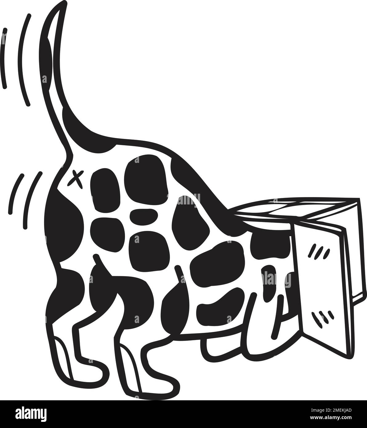 Hand Drawn Dalmatian Dog playing with box illustration in doodle style ...