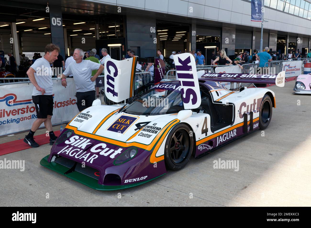Three-quarters Front View of the 1987, Number 4, Jaguar XJR-8, preparing for a Track ...