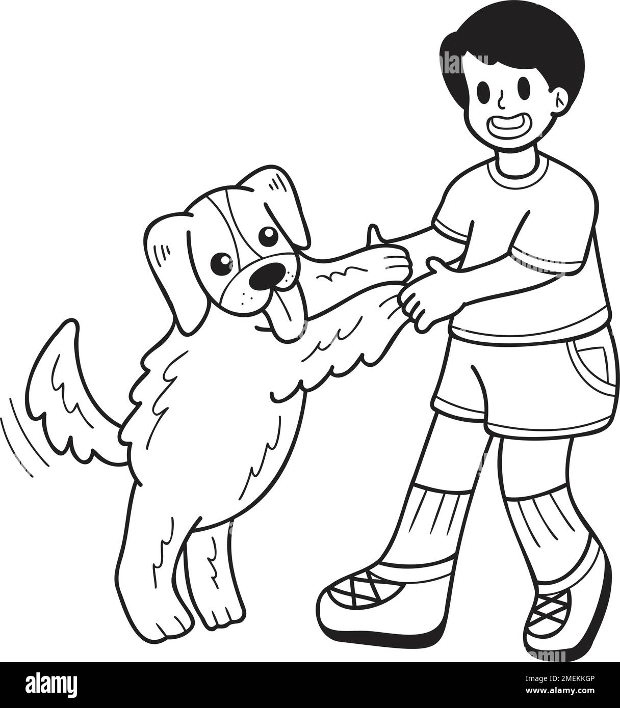 Hand Drawn Golden retriever Dog begging owner illustration in doodle ...