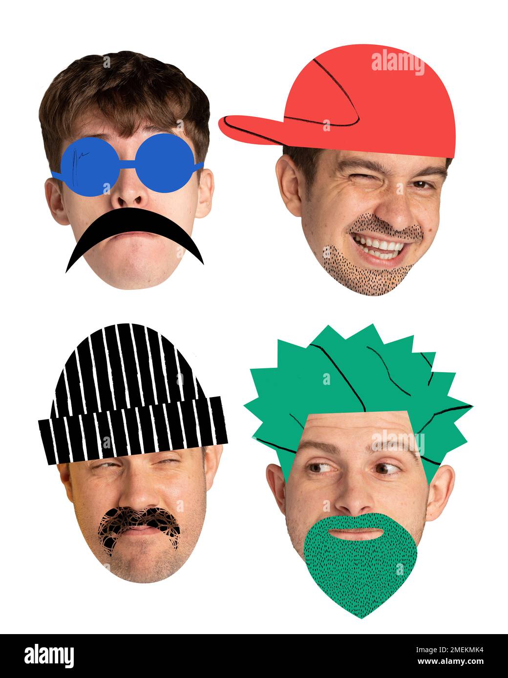 Contemporary collage made with male faces, heads with different style ...