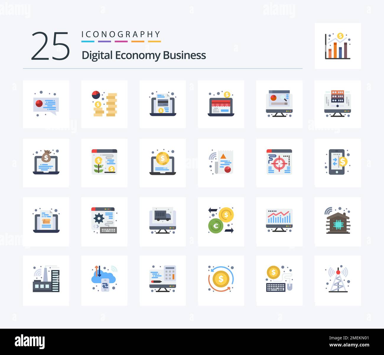 Digital Economy Business 25 Flat Color icon pack including graph ...