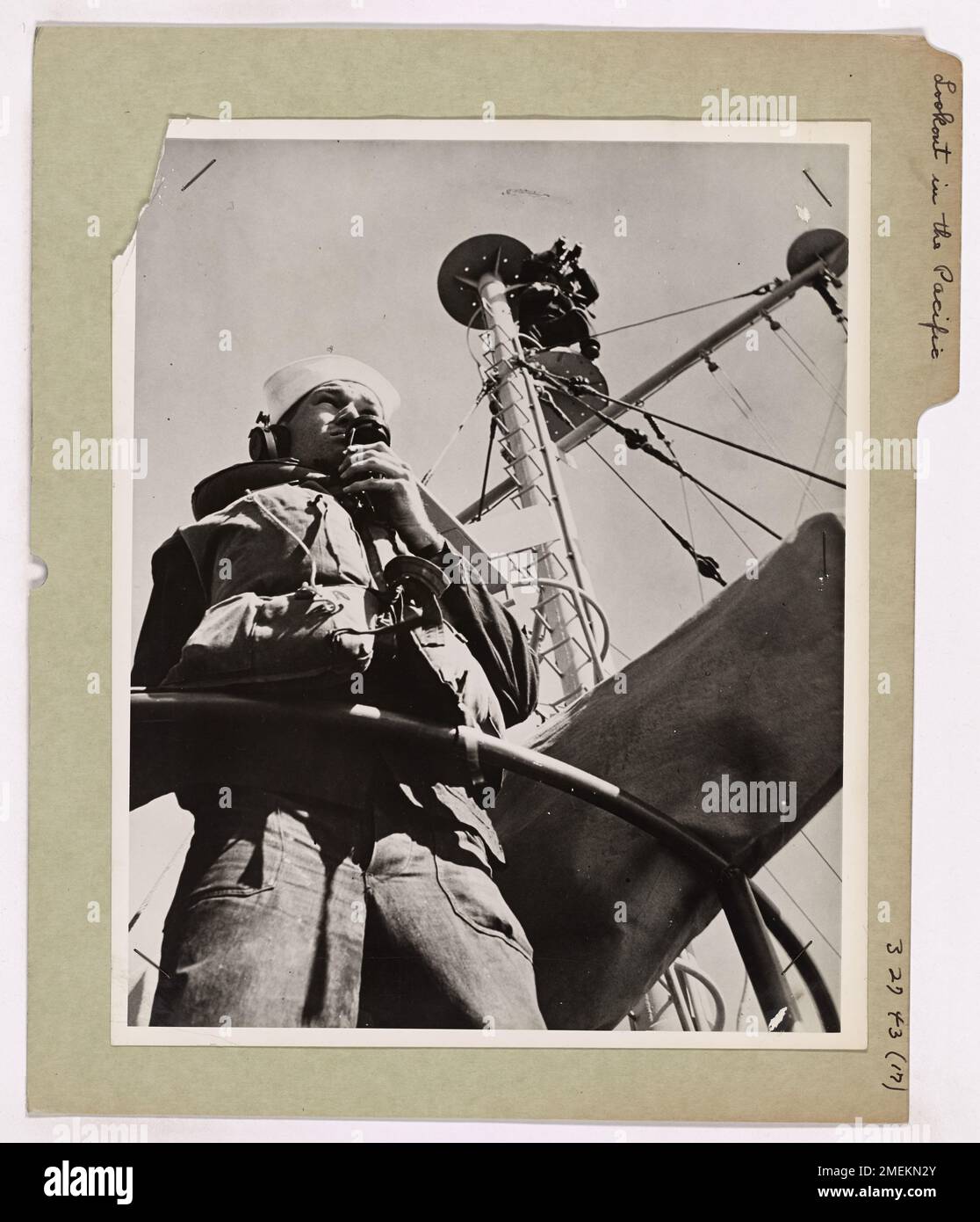 A Coast Guard lookout in the Pacific communicates with the bridge ...