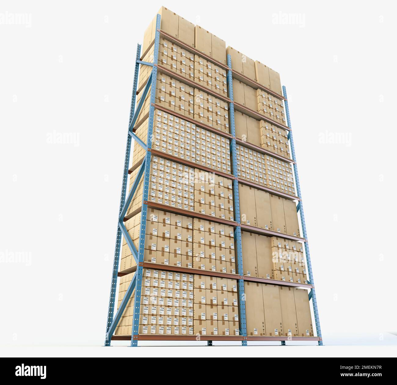 A single warehouse shelving stack packed with various sized cardboard ...