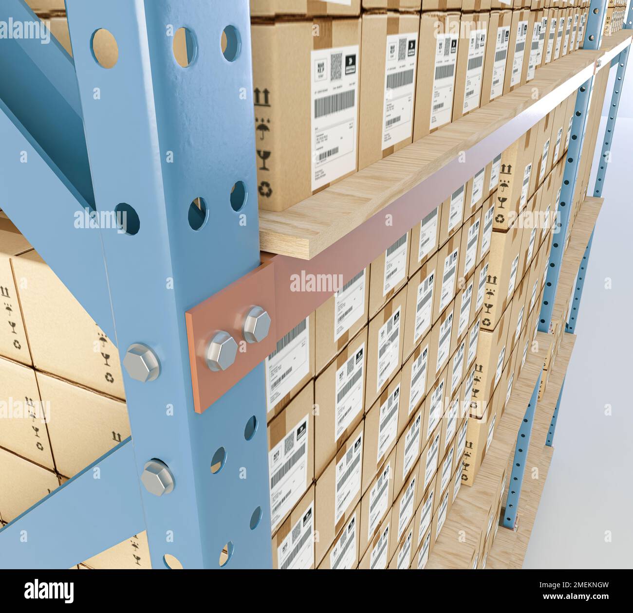 A single warehouse shelving stack packed with various sized cardboard ...