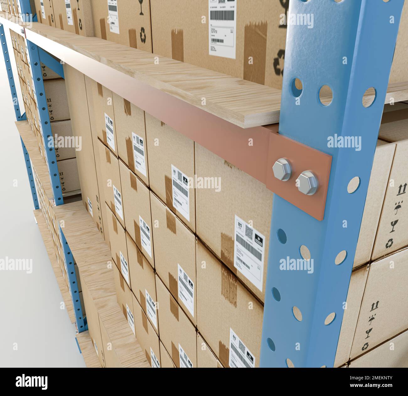 A single warehouse shelving stack packed with various sized cardboard ...