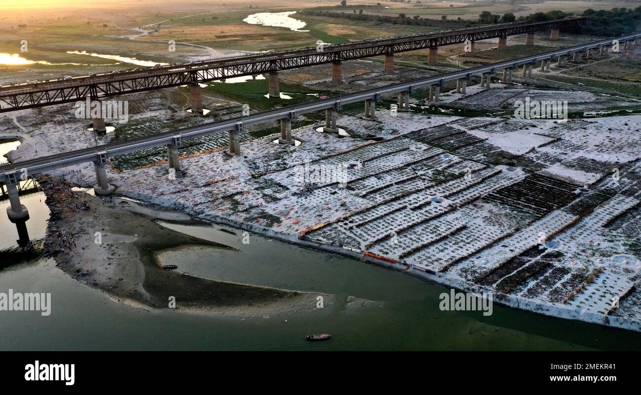 Agricultural fields are seen at the Ganges river basin, one of India's ...