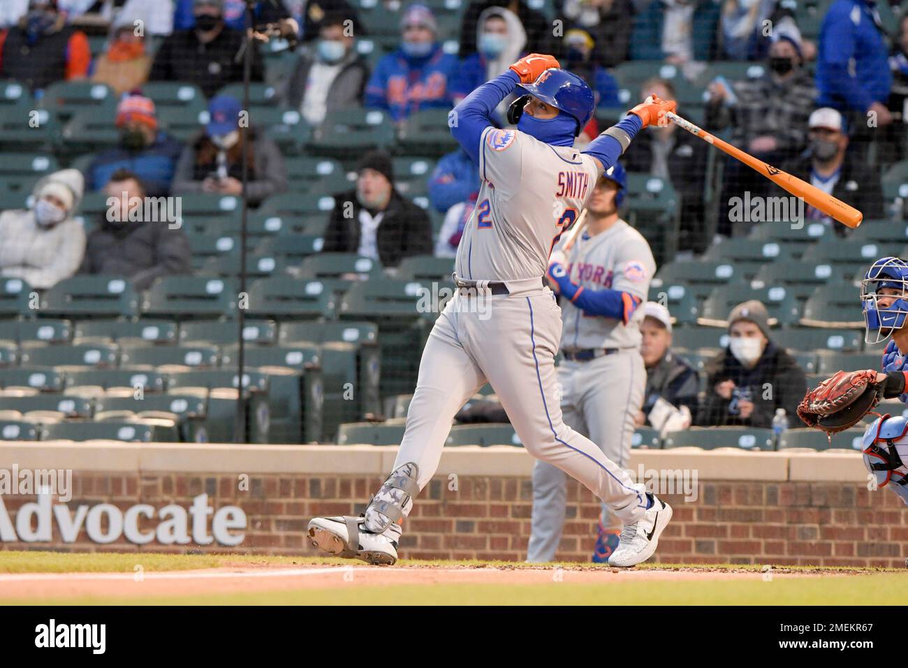 New York Mets left fielder Dominic Smith (2) batts against the Chicago ...