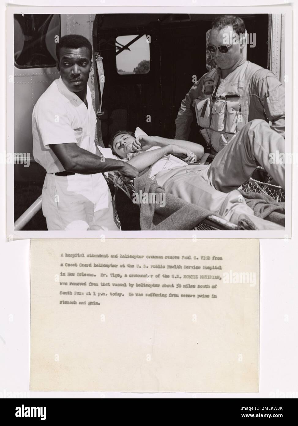 Paul G. Vick, an injured sailor from the S.S. MOBILE MERIDIAN, is ...