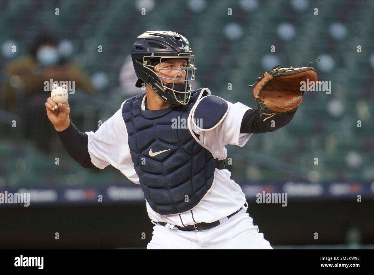 Detroit Tigers catcher Grayson Greiner throws against the Pittsburgh ...