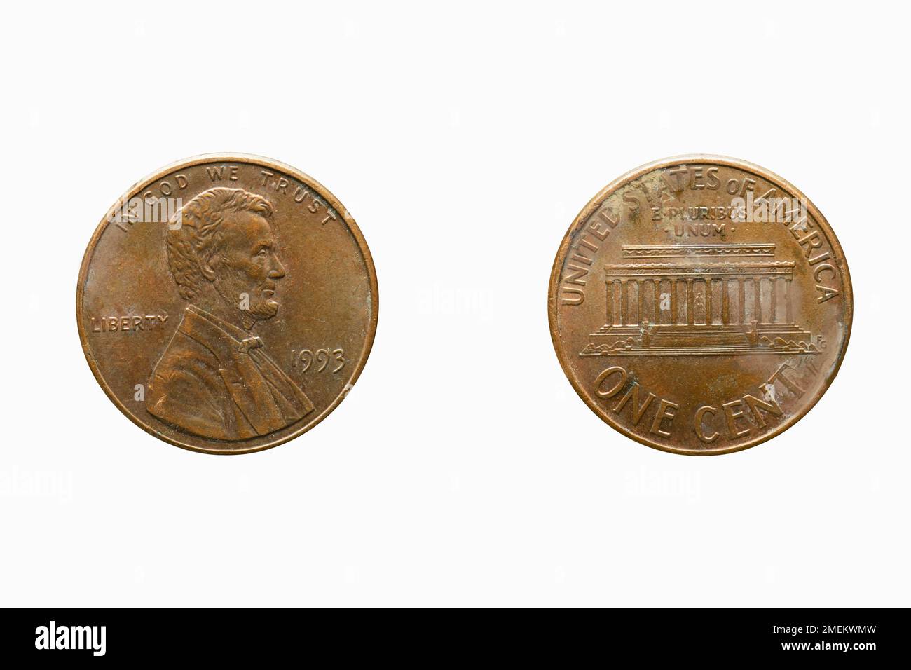 1 cent USA, coin currency, studio shot against white background Stock ...