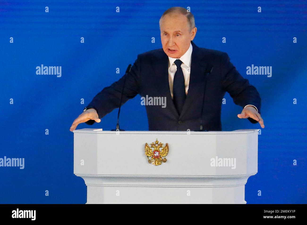Russian President Vladimir Putin gives his annual state of the nation ...