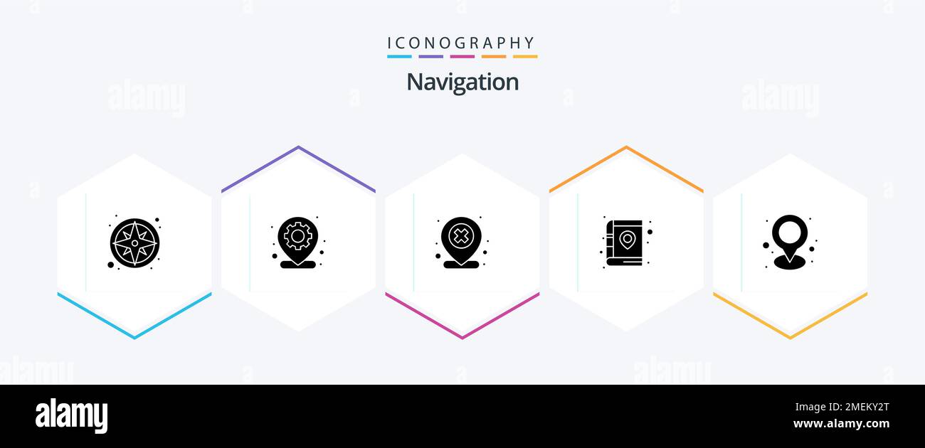 Navigation 25 Glyph icon pack including pin. library. gear. book ...