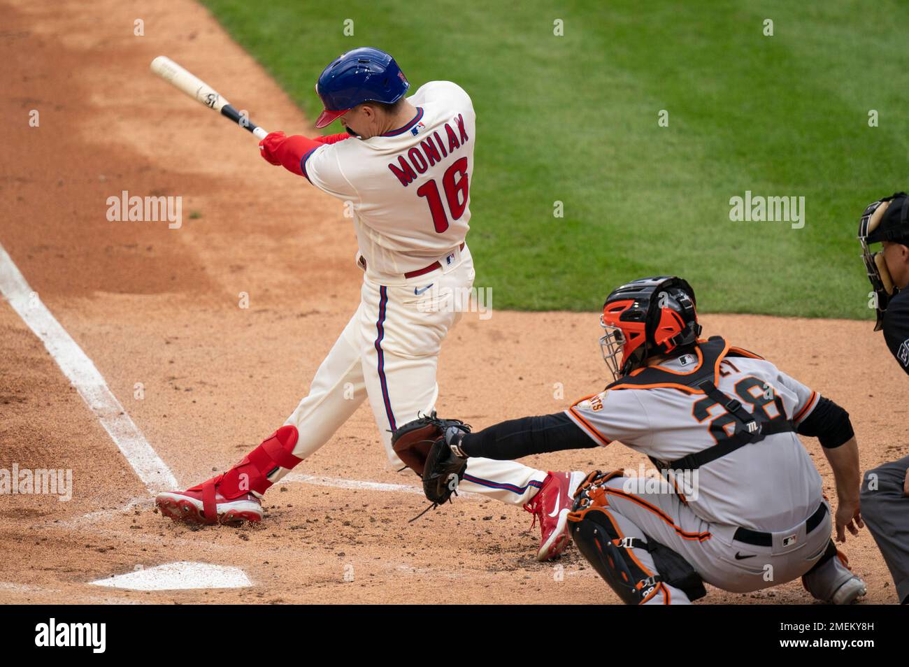 Philadelphia Phillies' Mickey Moniak hits a three-run home run during ...