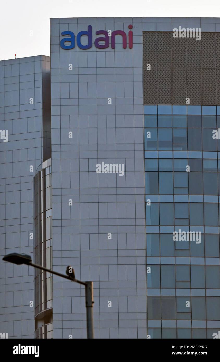 View of Adani corporate office building in Ahmedabad. Adani is a ...