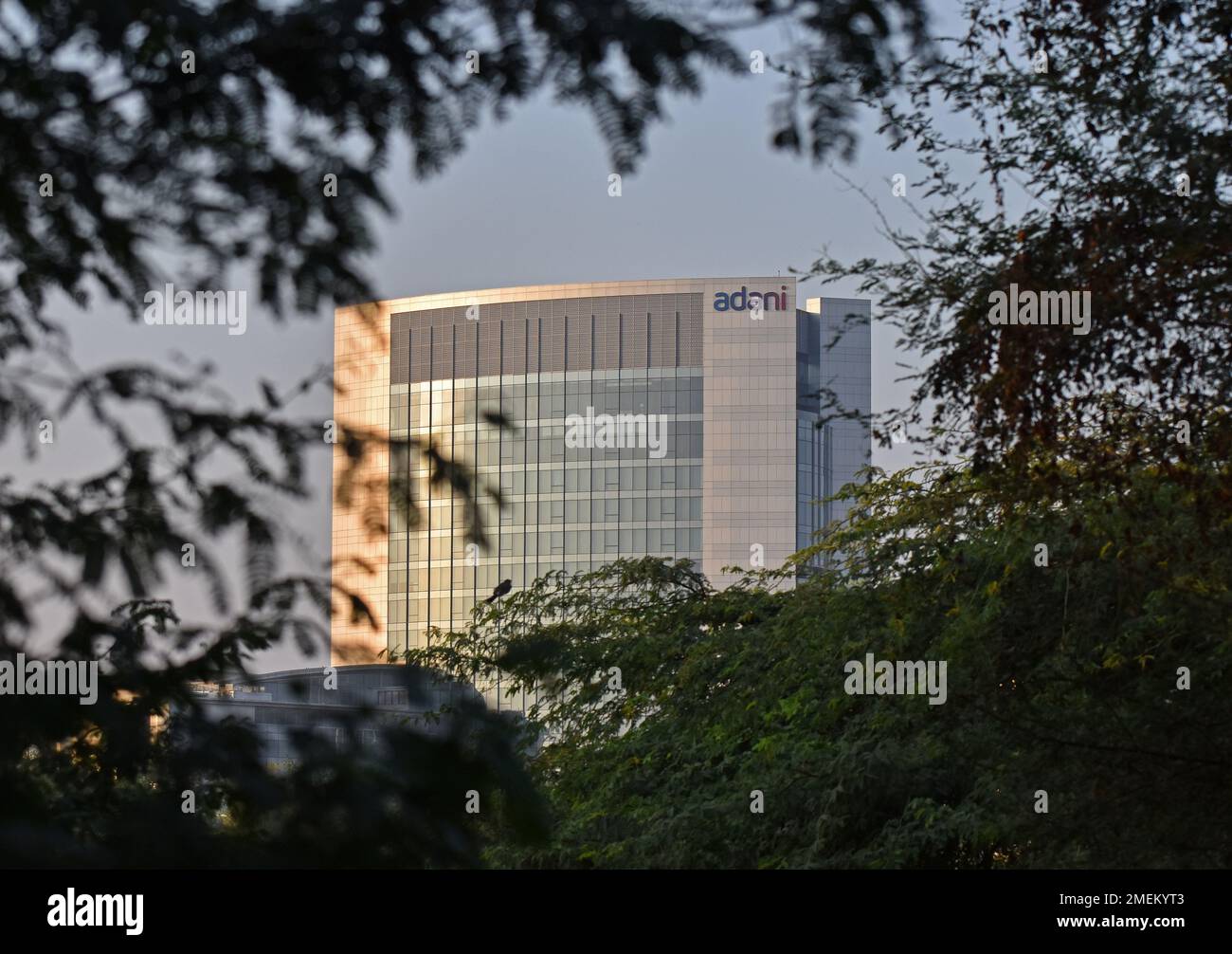 View of Adani corporate office building in Ahmedabad. Adani is a ...