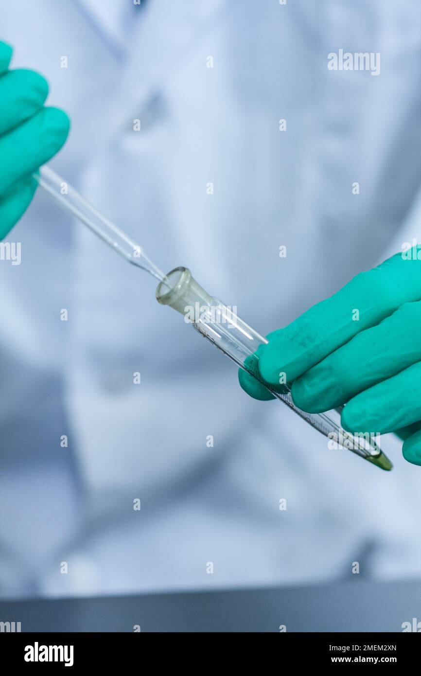 An experiment with a test tube in a laboratory Stock Photo - Alamy