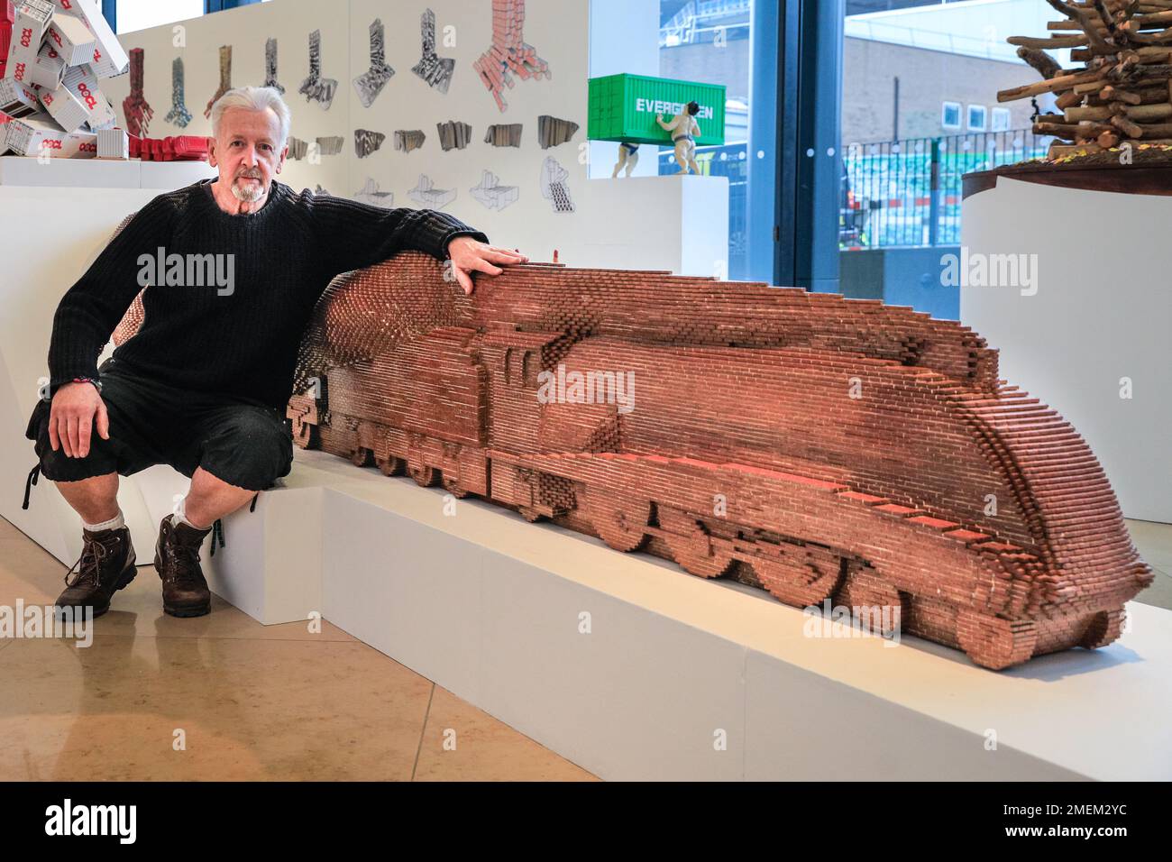 London, UK. 24th Jan, 2023. David Mach with Darlington Train Maquette ...