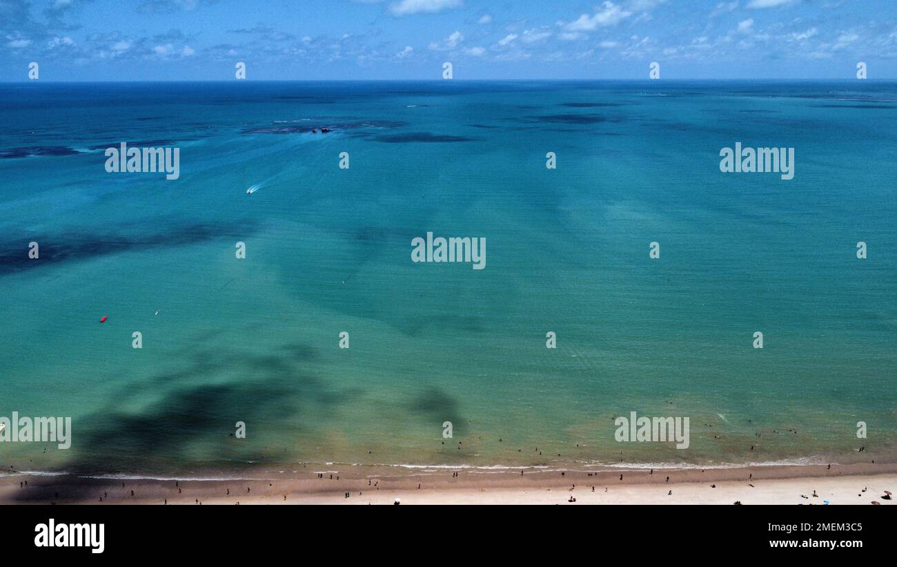 An aerial view of a vast blue ocean on a clear, bright day in summer ...