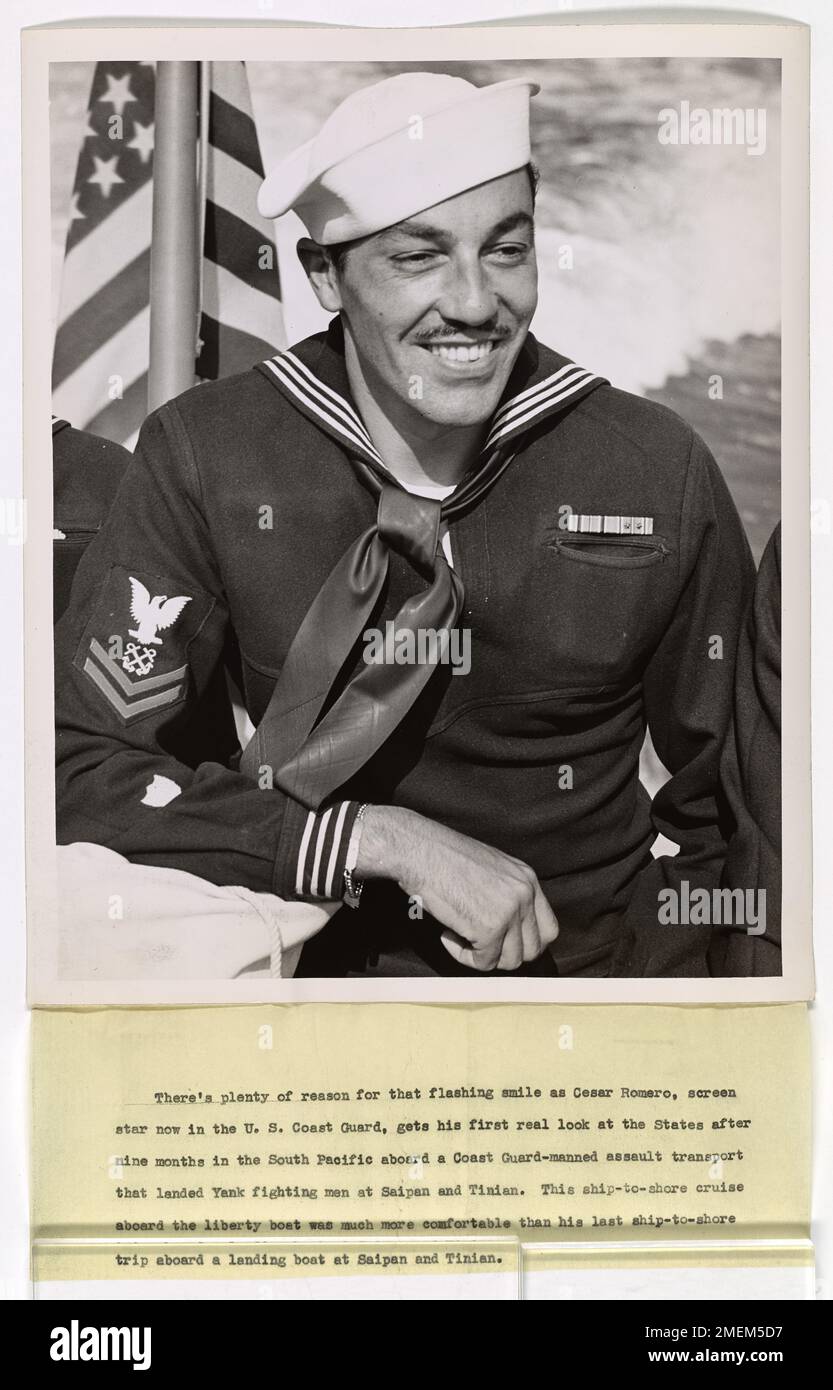 Cesar Romero, screen star now in the U. S. Coast Guard, gets his first ...