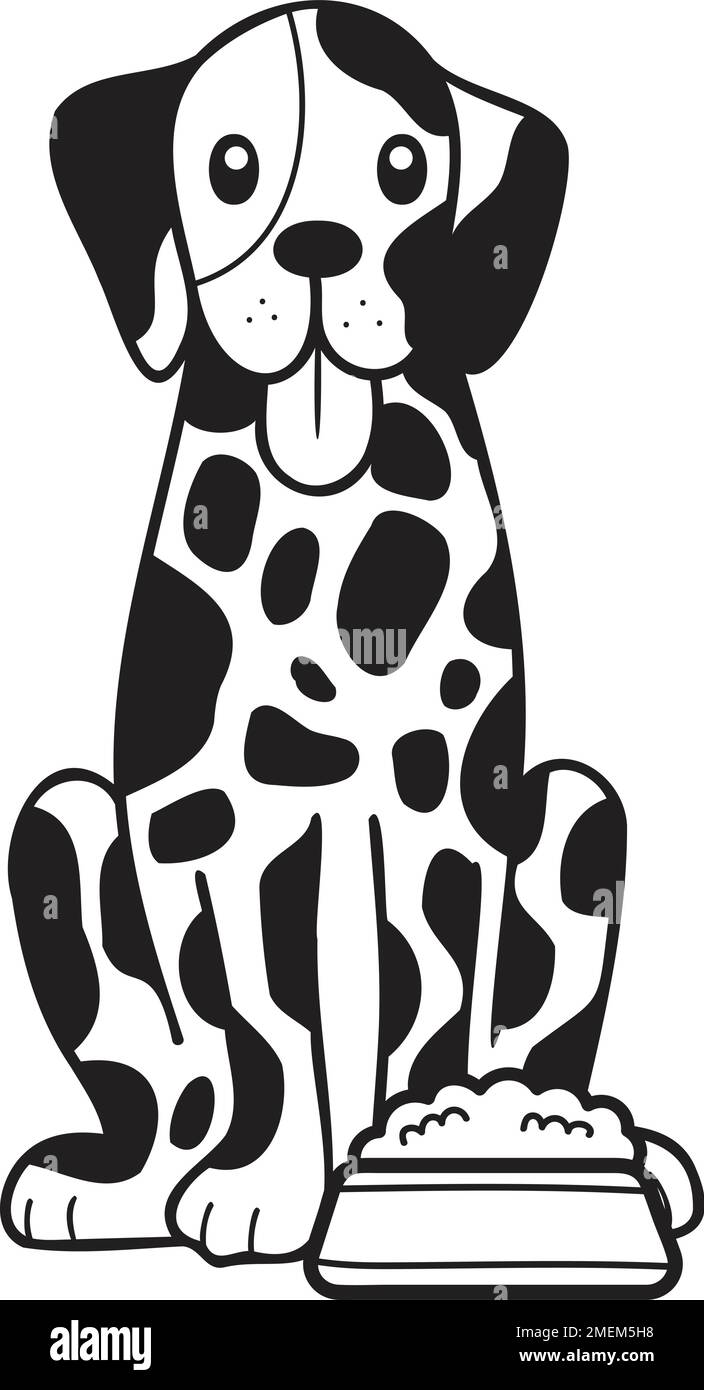 Hand Drawn Dalmatian Dog with food illustration in doodle style ...