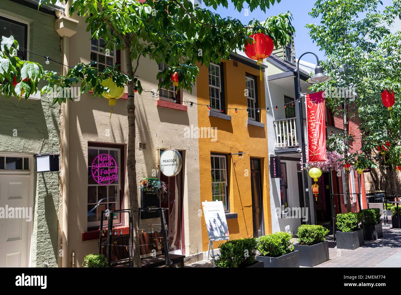Kensington street in Chippendale Sydney with Chinese lanterns and small ...