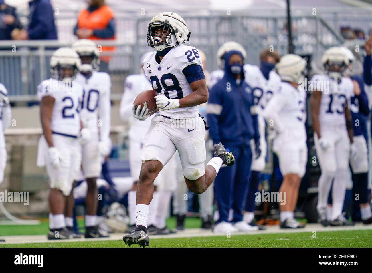 Penn State's Devyn Ford (28) returns a kickoff in an intrasquad ...