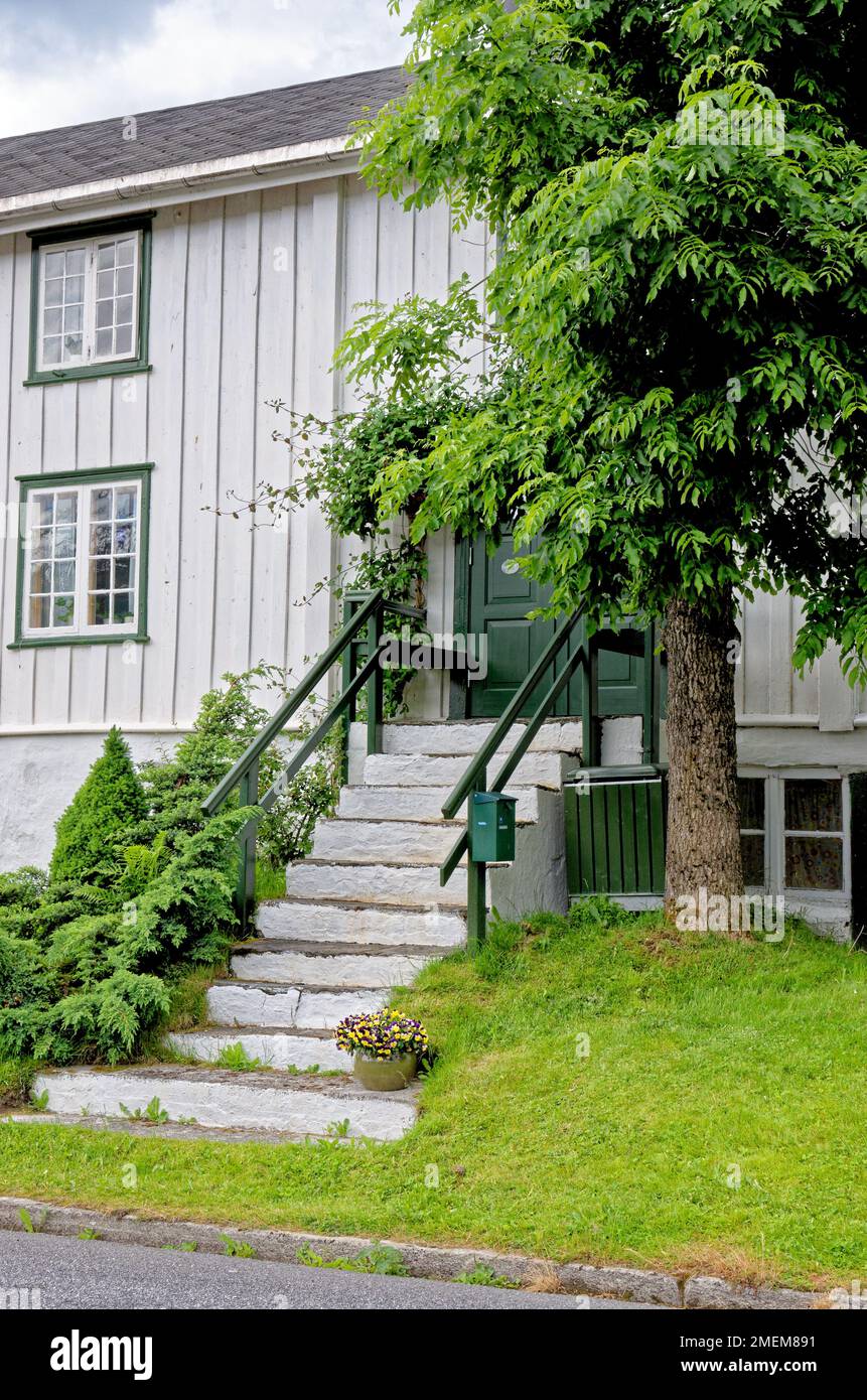 Traditional colorful wooden house in Andalsnes - Norway. House entrance ...