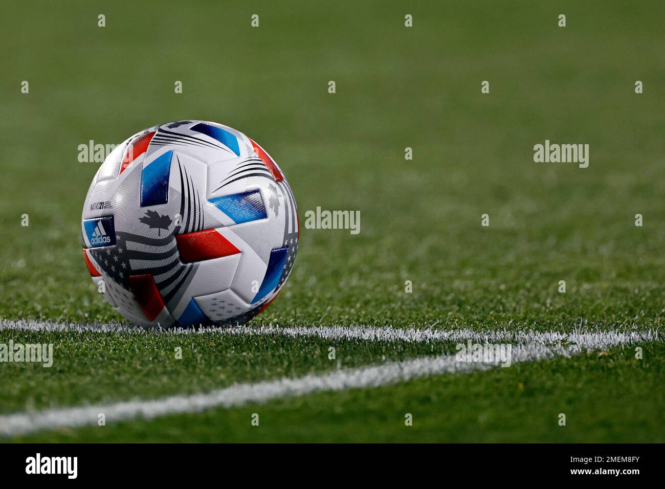 A detail shot of a ball during an MLS soccer match, Saturday, April 17 ...