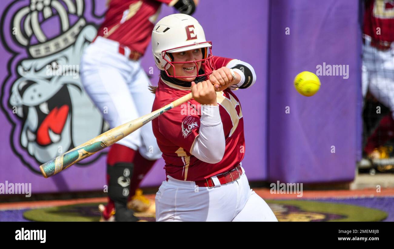 Elon's Megan Grace Kiser makes contact with the ball during an NCAA ...