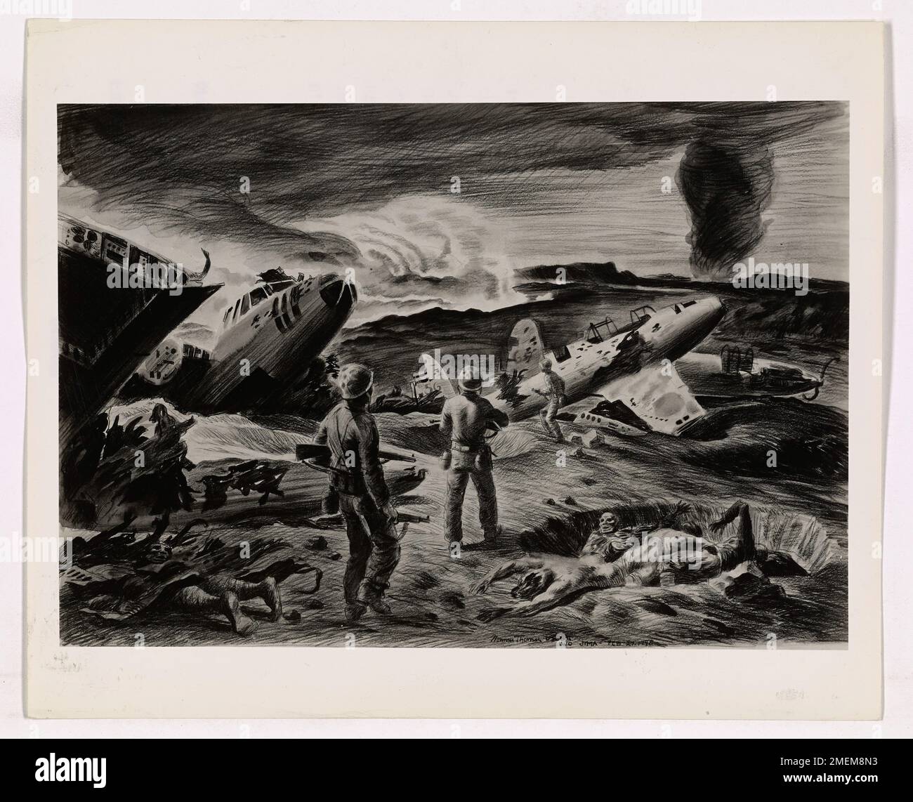 Battle for Iwo's Air Strips. This image depicts Marines advancing ...